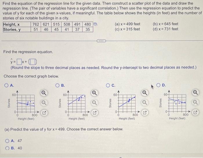Solved Find the equation of the regression line for the | Chegg.com