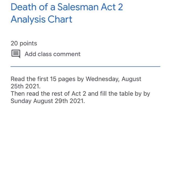 Death of a Salesman Act 2 Analysis Chart 20 points | Chegg.com