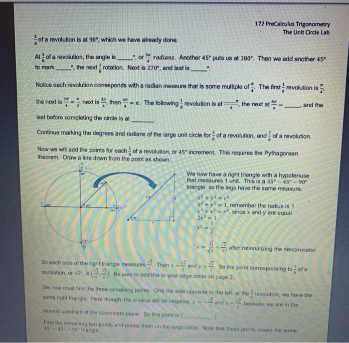 Solved 172 PreCalculus Trigonometry The Unit Circle Lab | Chegg.com
