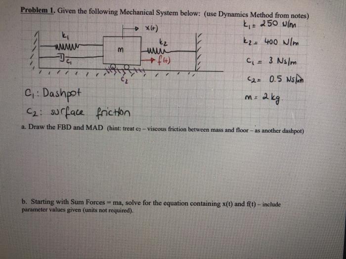 Solved Problem 1. Given the following Mechanical System | Chegg.com