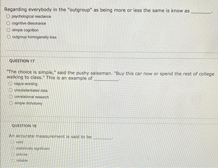 Solved Regarding everybody in the "outgroup" as being more | Chegg.com