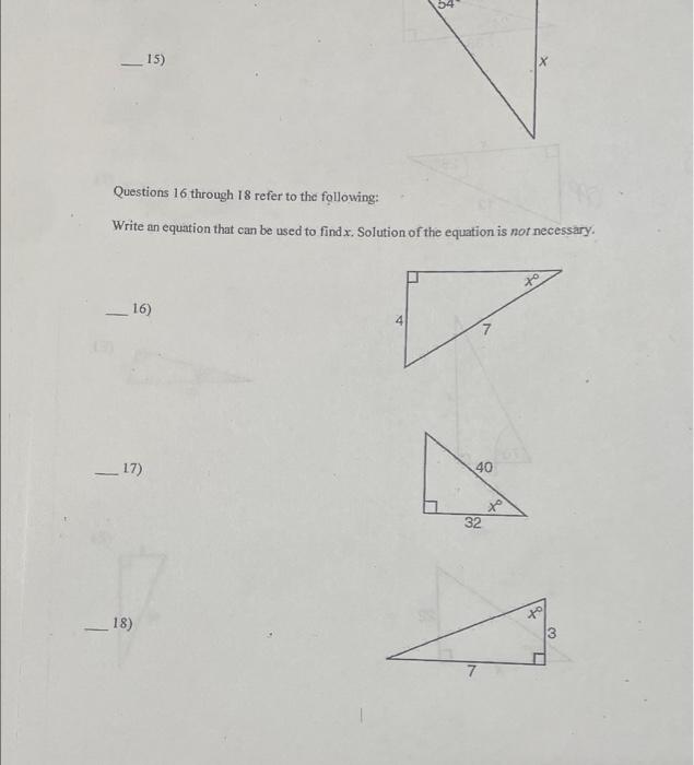 Solved write an equation that can be used to find x.Solution | Chegg.com