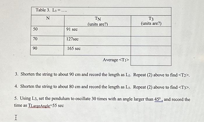 Solved Procedure: 1. Set the length of the pendulum L to | Chegg.com