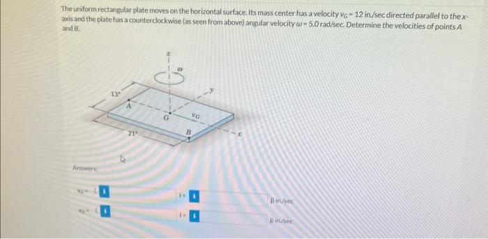 Solved The uniform rectangular plate moves on the horizontal | Chegg.com