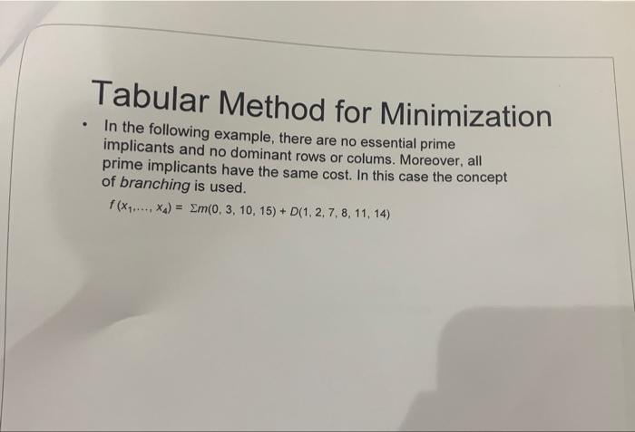 Solved Tabular Method for Minimization In the following | Chegg.com