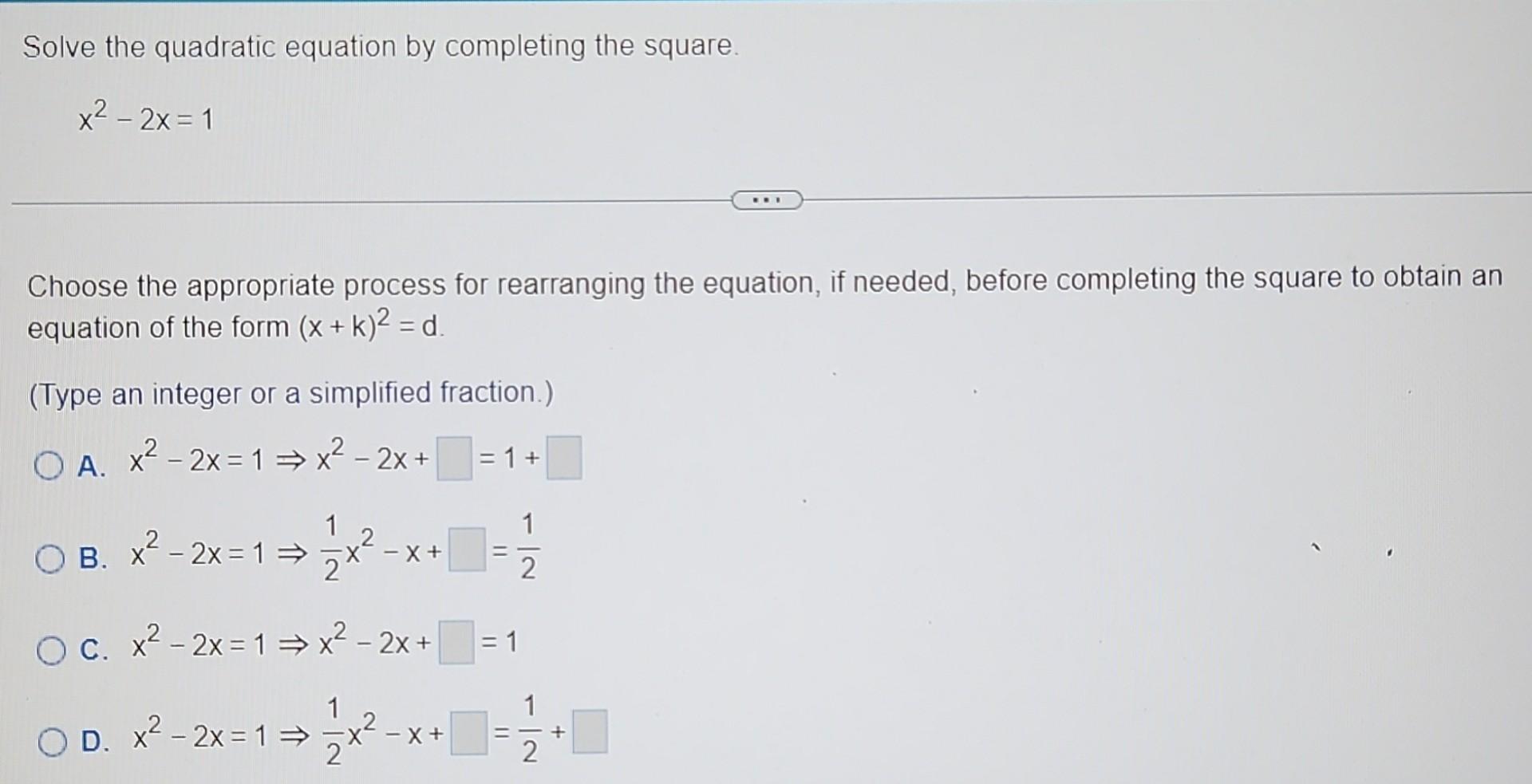 Solved Solve the quadratic equation by completing the | Chegg.com