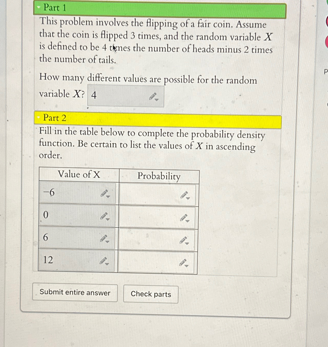 Solved Part 1This problem involves the flipping of a fair | Chegg.com