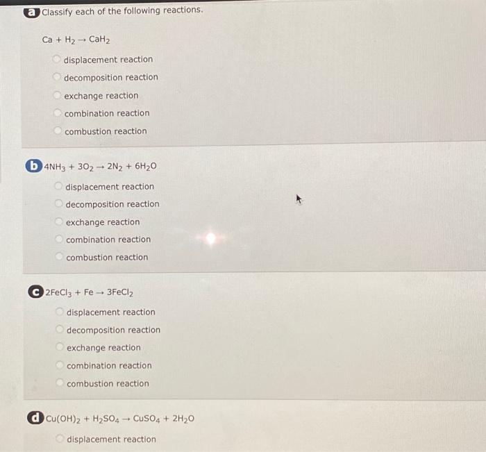 Solved C Classify each of the following reactions. | Chegg.com