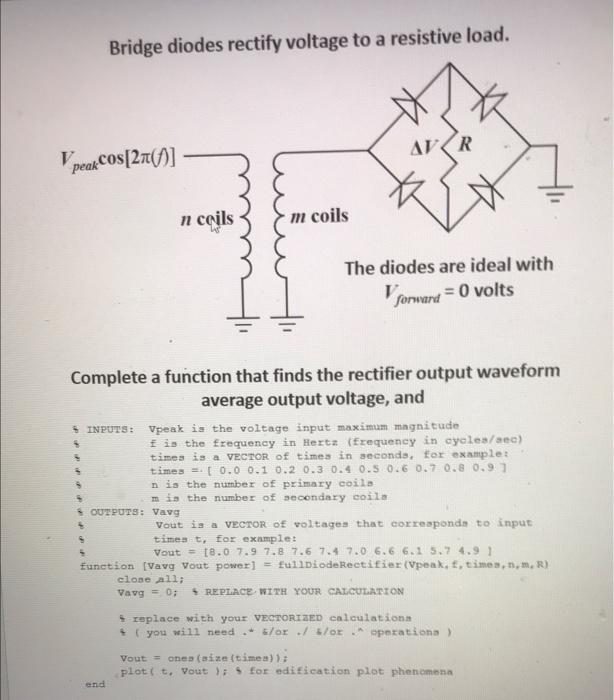Bridge diodes rectify voltage to a resistive load. | Chegg.com