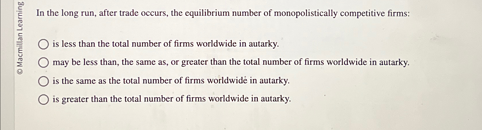 Solved In the long run, after trade occurs, the equilibrium | Chegg.com