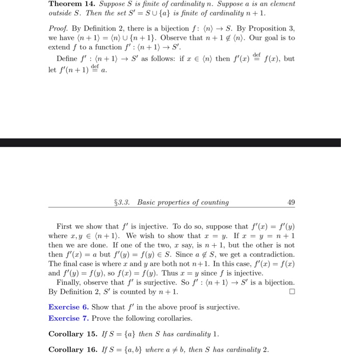 Solved Theorem 14. Suppose S is finite of cardinality n. | Chegg.com