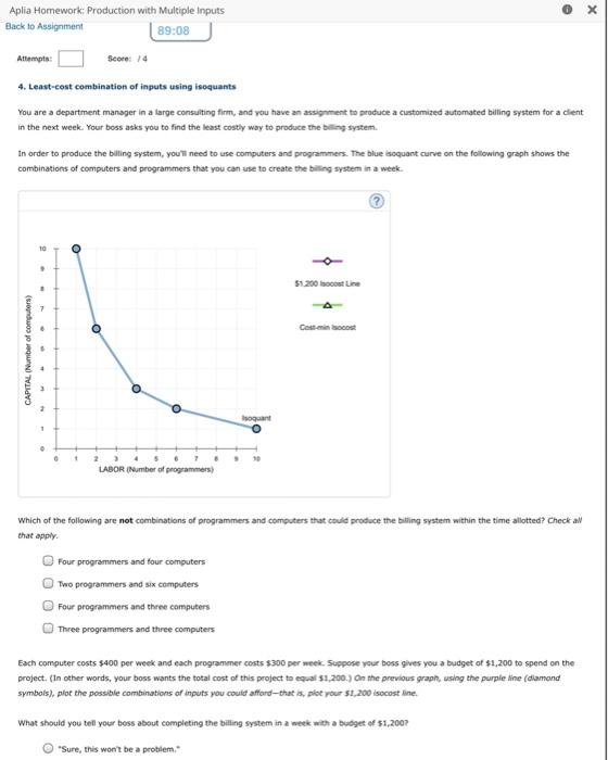Solved Aplia Homework: Production with Multiple Inputs Back | Chegg.com