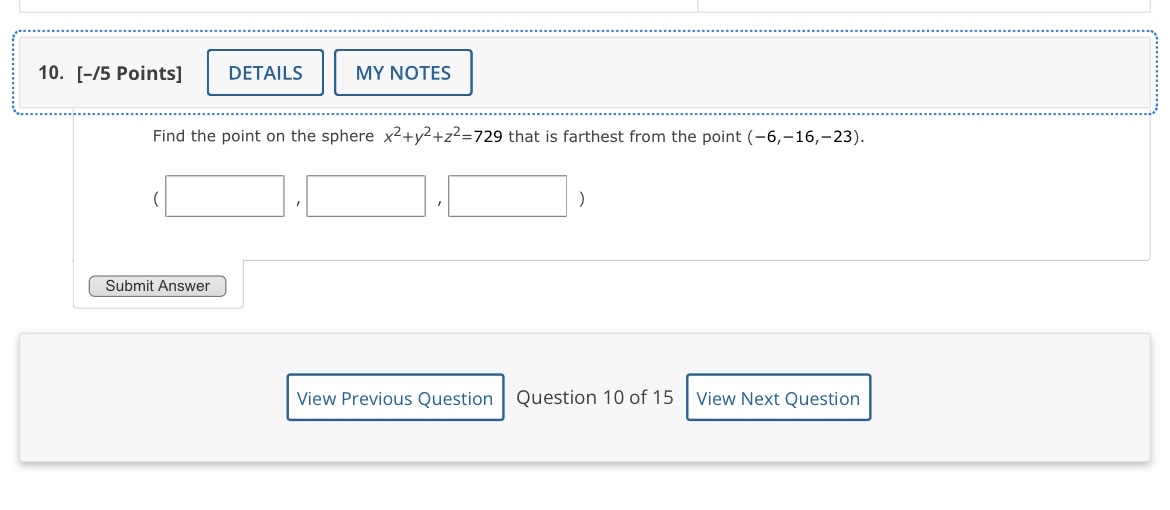 Solved [-/5 ﻿Points]Find the point on the sphere | Chegg.com