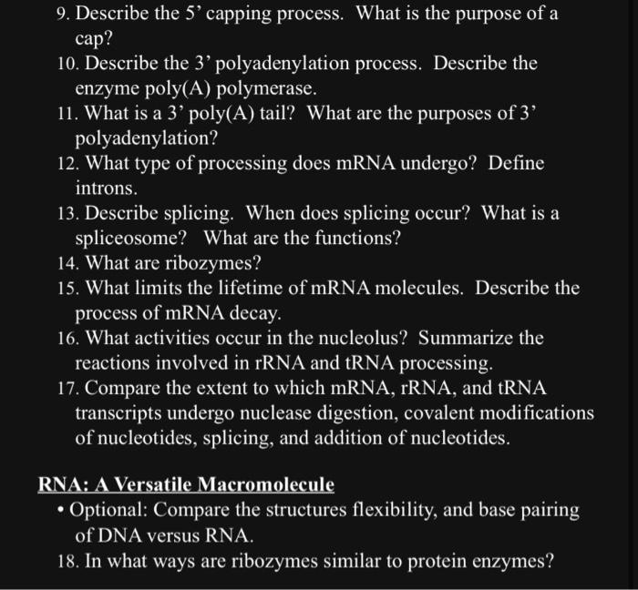 Solved 9. Describe the 5′ capping process. What is the | Chegg.com