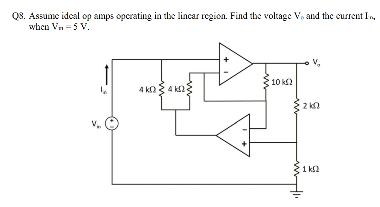 Q8. ﻿Assume ideal op amps operating in the linear | Chegg.com