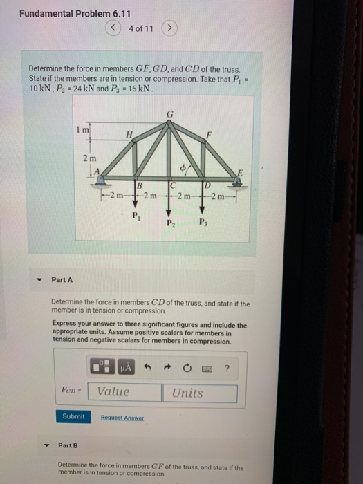 Solved Fundamental Problem 6.11 4 of 11 Determine the force | Chegg.com