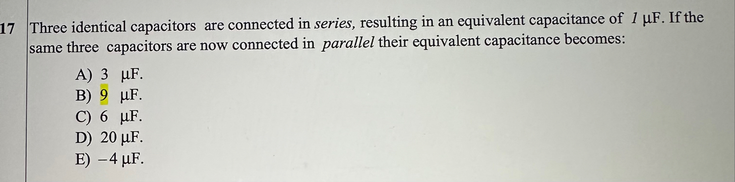 Solved 17 ﻿Three identical capacitors are connected in | Chegg.com