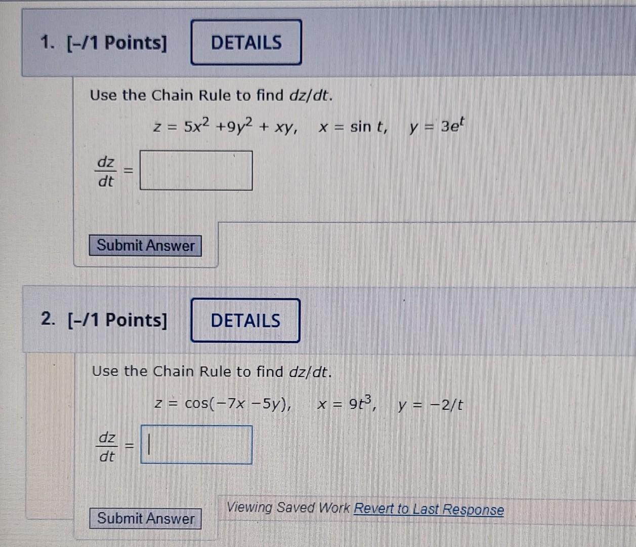 Solved Use the Chain Rule to find dz/dt. | Chegg.com