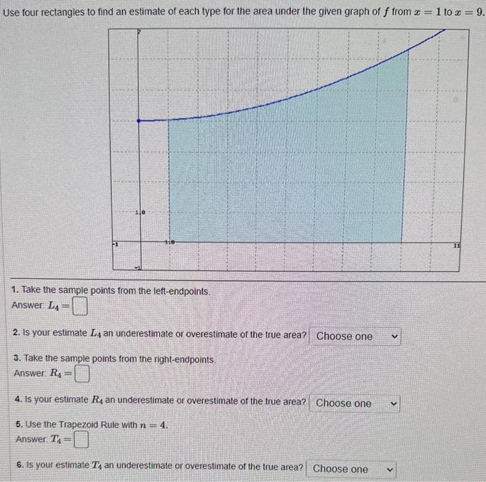 Solved Use four rectangles to find an estimate of each type | Chegg.com