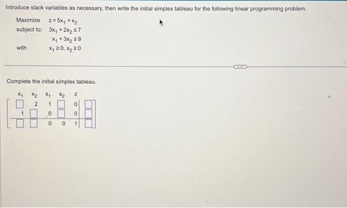 Solved Introduce slack variables as necessary, then write | Chegg.com