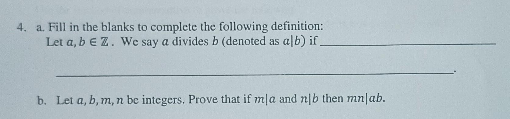 Solved 4. a. Fill in the blanks to complete the following | Chegg.com