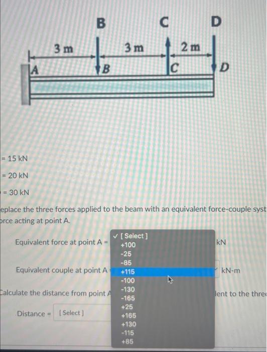 Solved B=15kNC=20kND=30kN Replace the three forces applied | Chegg.com