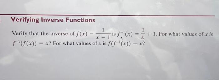 Solved Verifying Inverse Functions Verify that the inverse | Chegg.com