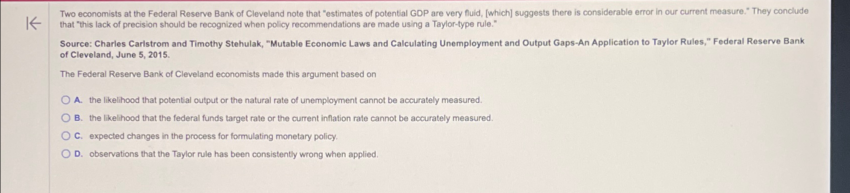 Solved Two economists at the Federal Reserve Bank of | Chegg.com