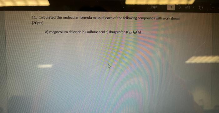Solved Calculate The Molecular Formula Mass Of Each Of The