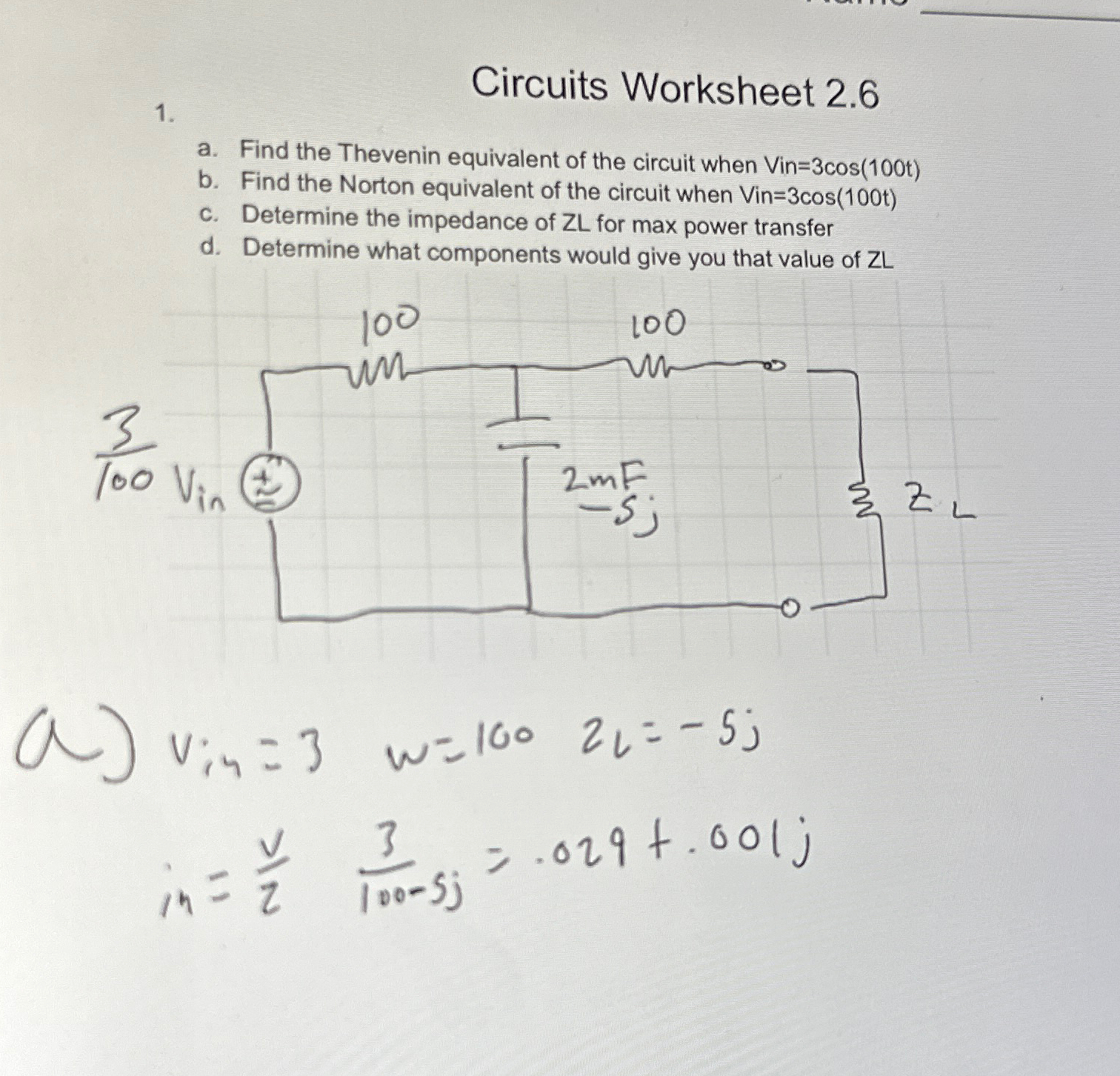 Solved Circuits Worksheet 2.61.a. ﻿Find the Thevenin | Chegg.com