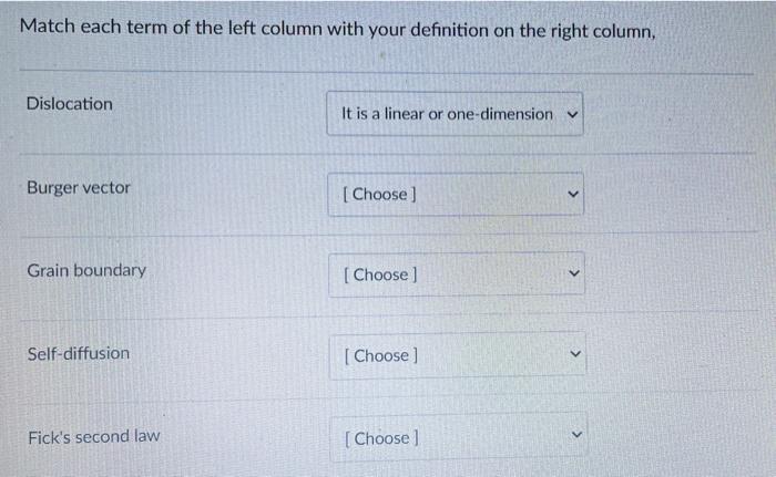 Solved Match each term of the left column with your | Chegg.com