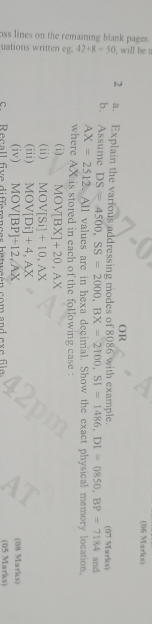 Solved (06 ﻿Marks)OR2 ﻿a. ﻿Explain the various addressing | Chegg.com
