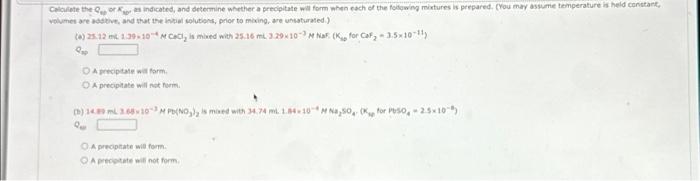 Solved Calculate the Qsp or Ksp as indicated, and determine | Chegg.com