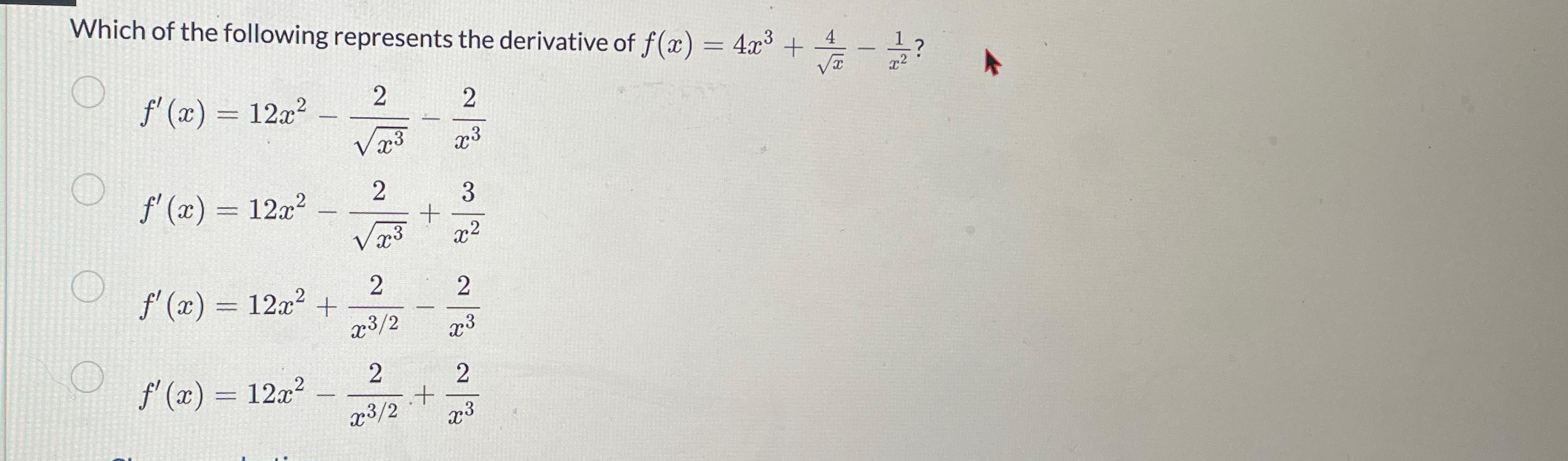 Solved Which of the following represents the derivative of | Chegg.com