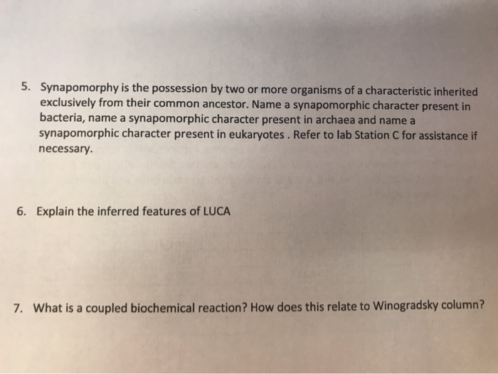 5. Synapomorphy is the possession by two or more | Chegg.com