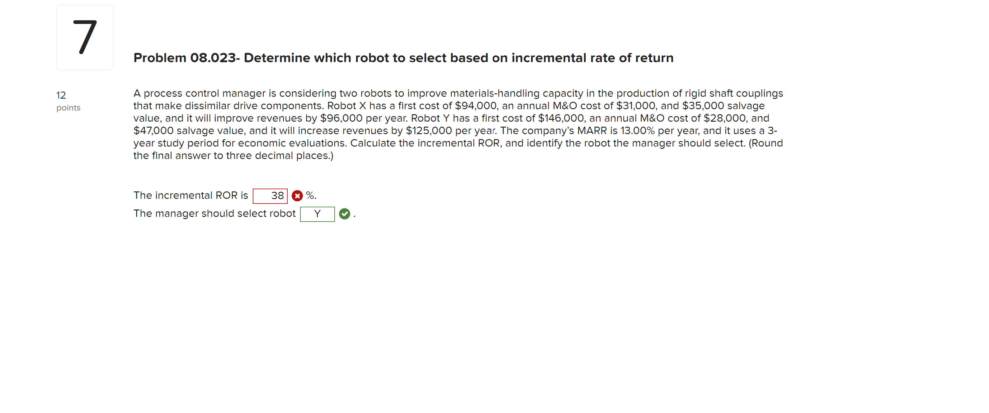 Problem 08.023- ﻿Determine which robot to select | Chegg.com