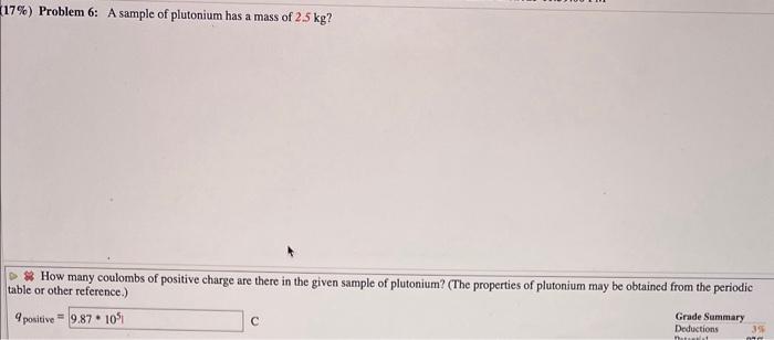 Solved 17\%) Problem 6: A sample of plutonium has a mass of | Chegg.com