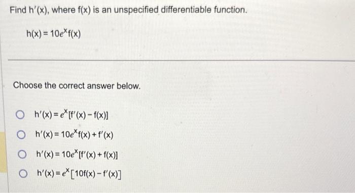 Solved Find h′(x), where f(x) is an unspecified | Chegg.com