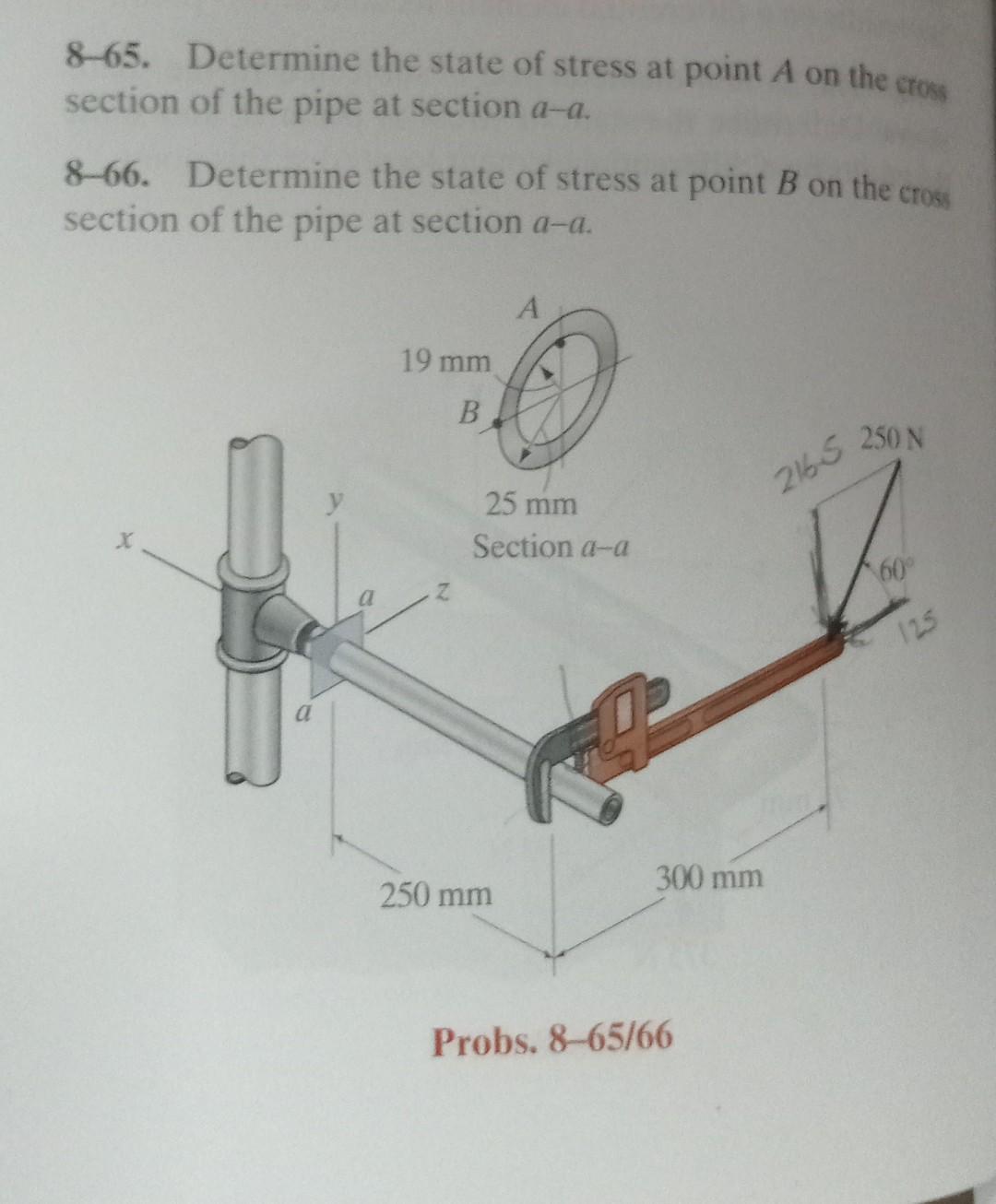 Solved 8-65. Determine the state of stress at point A on the | Chegg.com