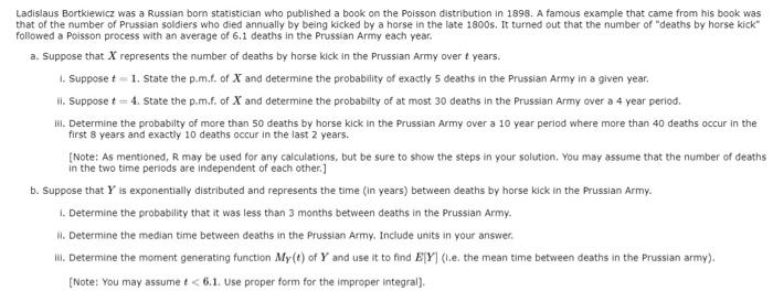 Solved Ladislaus Bortkiewicz was a Russian born statistician | Chegg.com