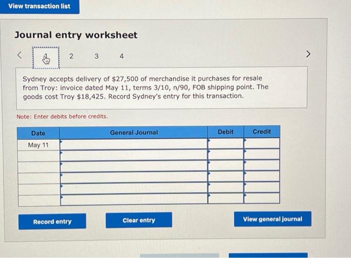 Solved Journal entry worksheet Sydney accepts delivery of | Chegg.com