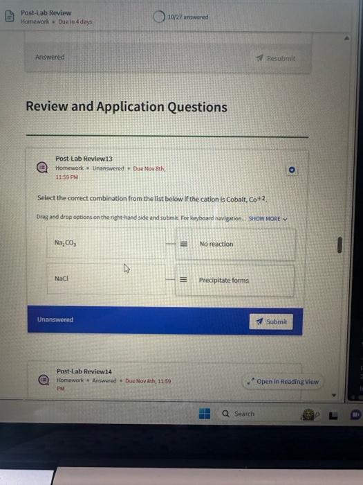 Solved Post-Lab Review11 Homework * Unanswered * DueNow | Chegg.com
