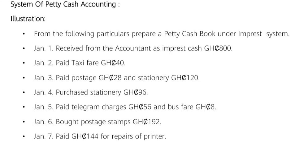 Solved System Of Petty Cash Accounting : Illustration: From | Chegg.com