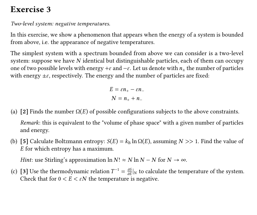 Solved Exercise 3Two-level system: negative temperatures.In | Chegg.com