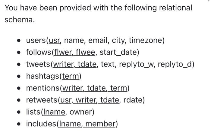 Solved You have been provided with the following relational | Chegg.com