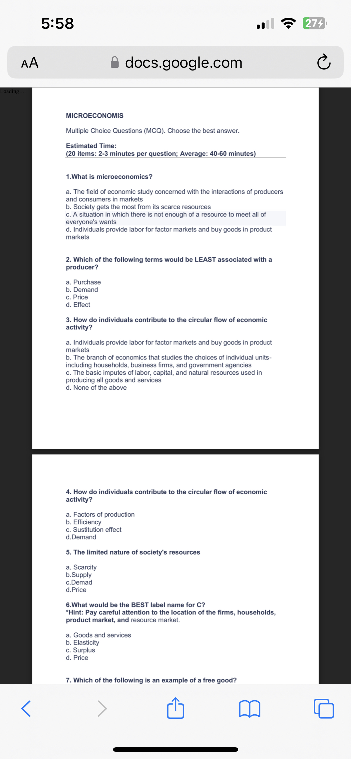 Solved 5:58274AA docs.google.comMICROECONOMISMultiple Choice | Chegg.com