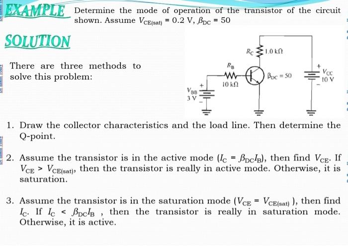 Solved EXAMPLE Determine the mode of operation of the | Chegg.com