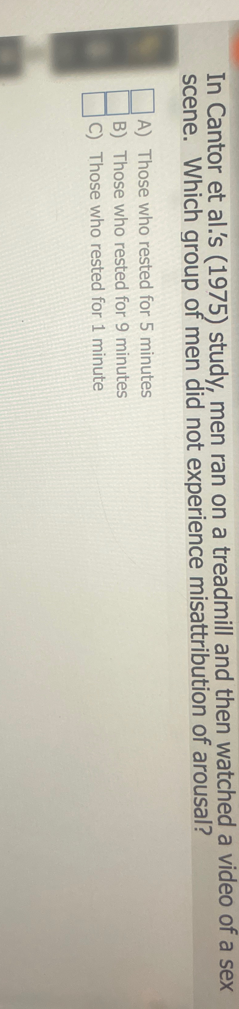 Solved In Cantor et al.'s (1975) ﻿study, men ran on a | Chegg.com