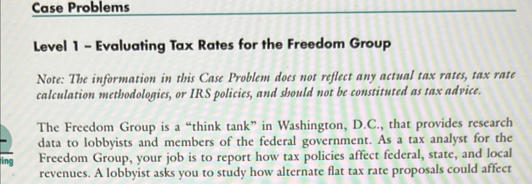 Solved Case ProblemsLevel 1 - ﻿Evaluating Tax Rates for the | Chegg.com