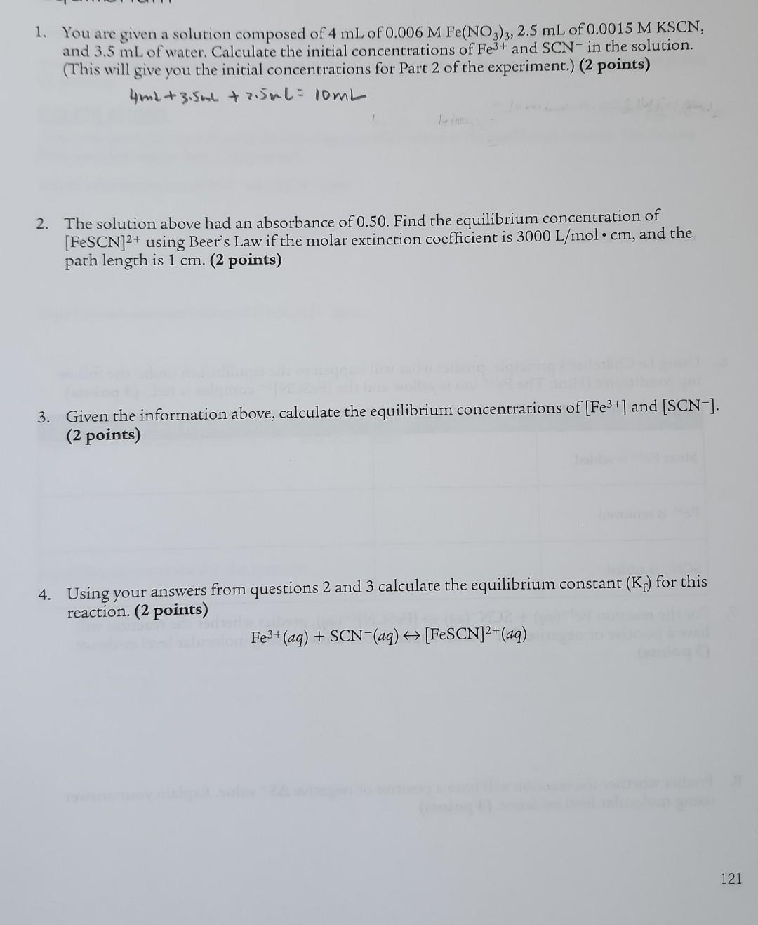 Solved 1. You are given a solution composed of 4 mL of | Chegg.com